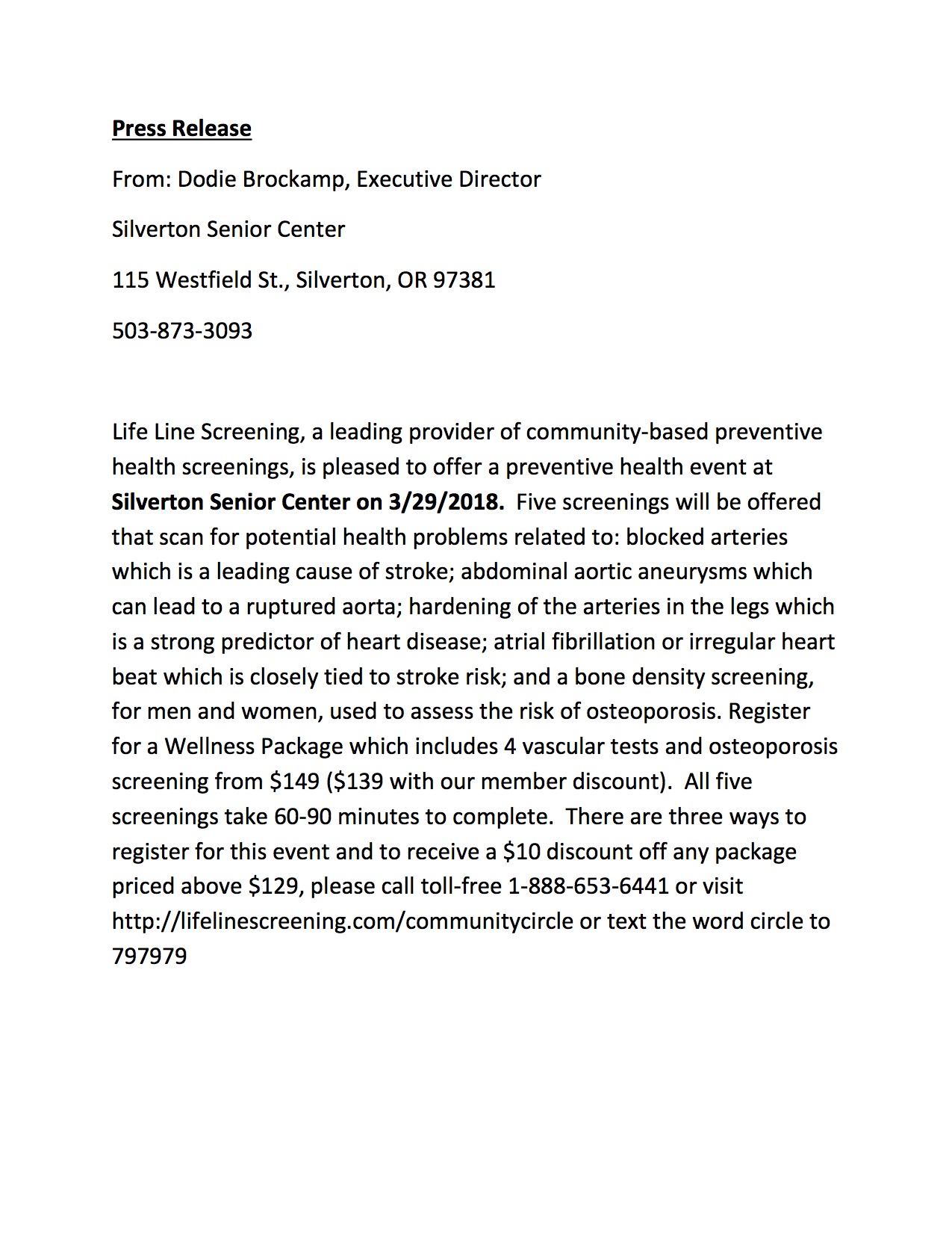 Lifeline Screening - Retirement Connection