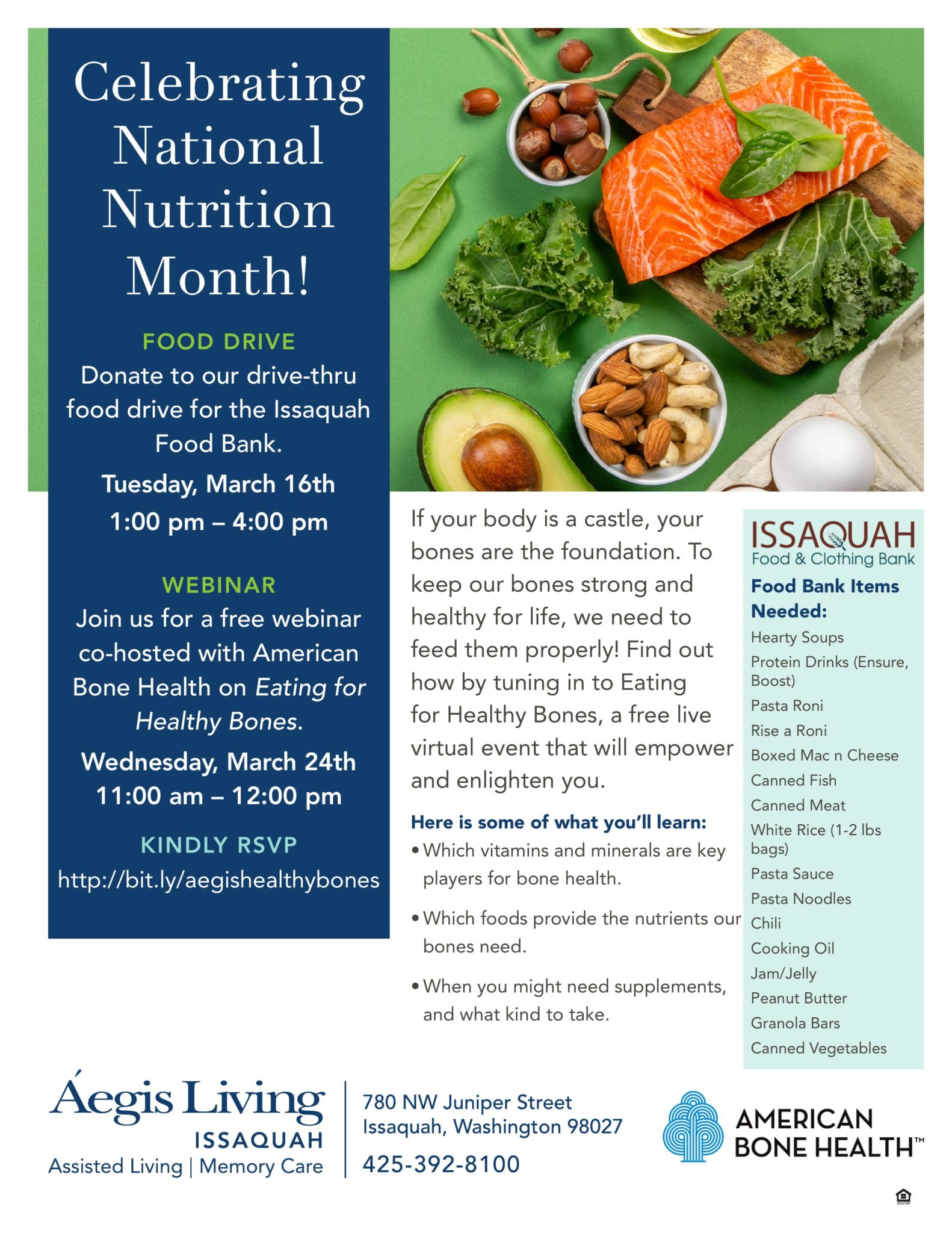 Aegis Issaquah Nutrition Month Flyer - Retirement Connection